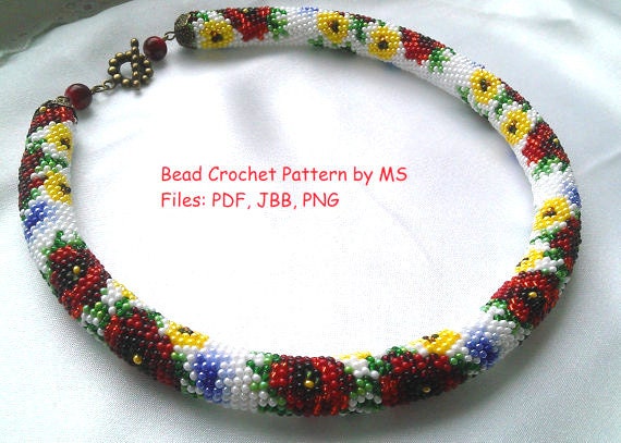 Bead Crochet Rope Pattern Necklace or Bracelet flowers | Etsy