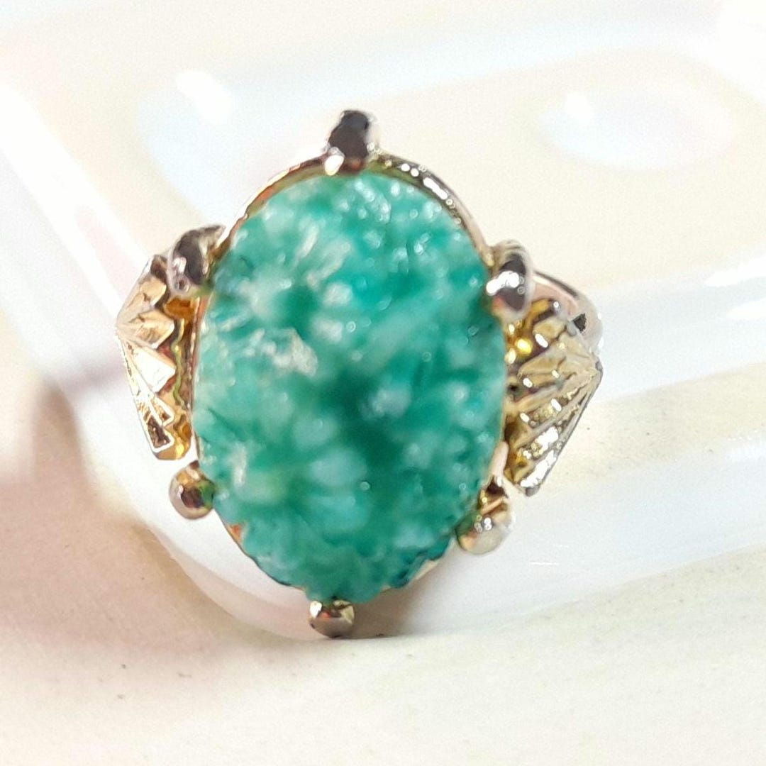 Vintage Green Glass Stone Ring - Etsy