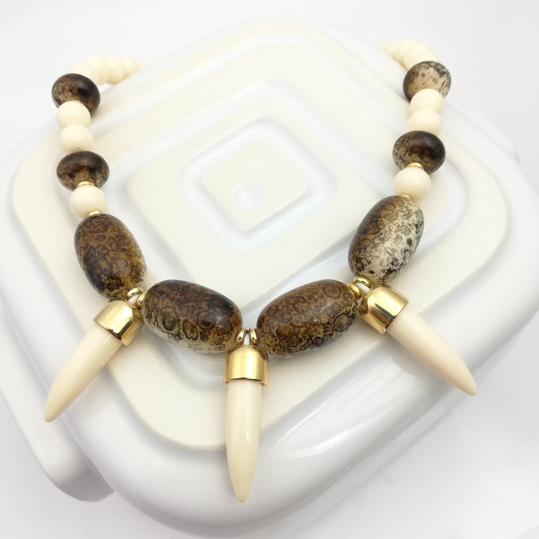 1980s Vintage Fang Necklace Chunky Plastic Vampire Beads Art Deco Style ...