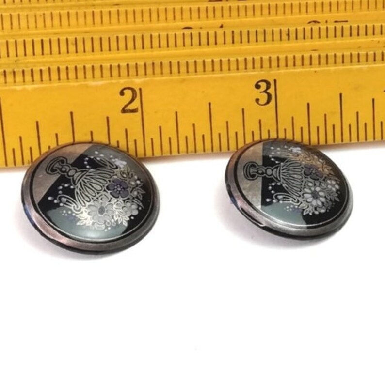 Vintage Black Enamel Clip on Earrings: Floral Michaela Frey Style ...