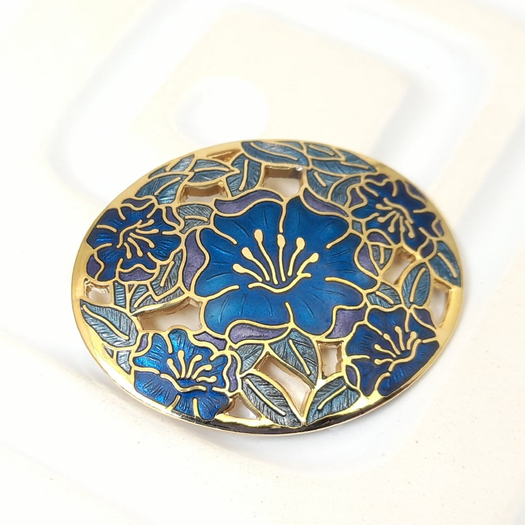 Vintage Blue Flower Brooch Cloisonne Enamel Lapel Pin Mothers Day Gift ...