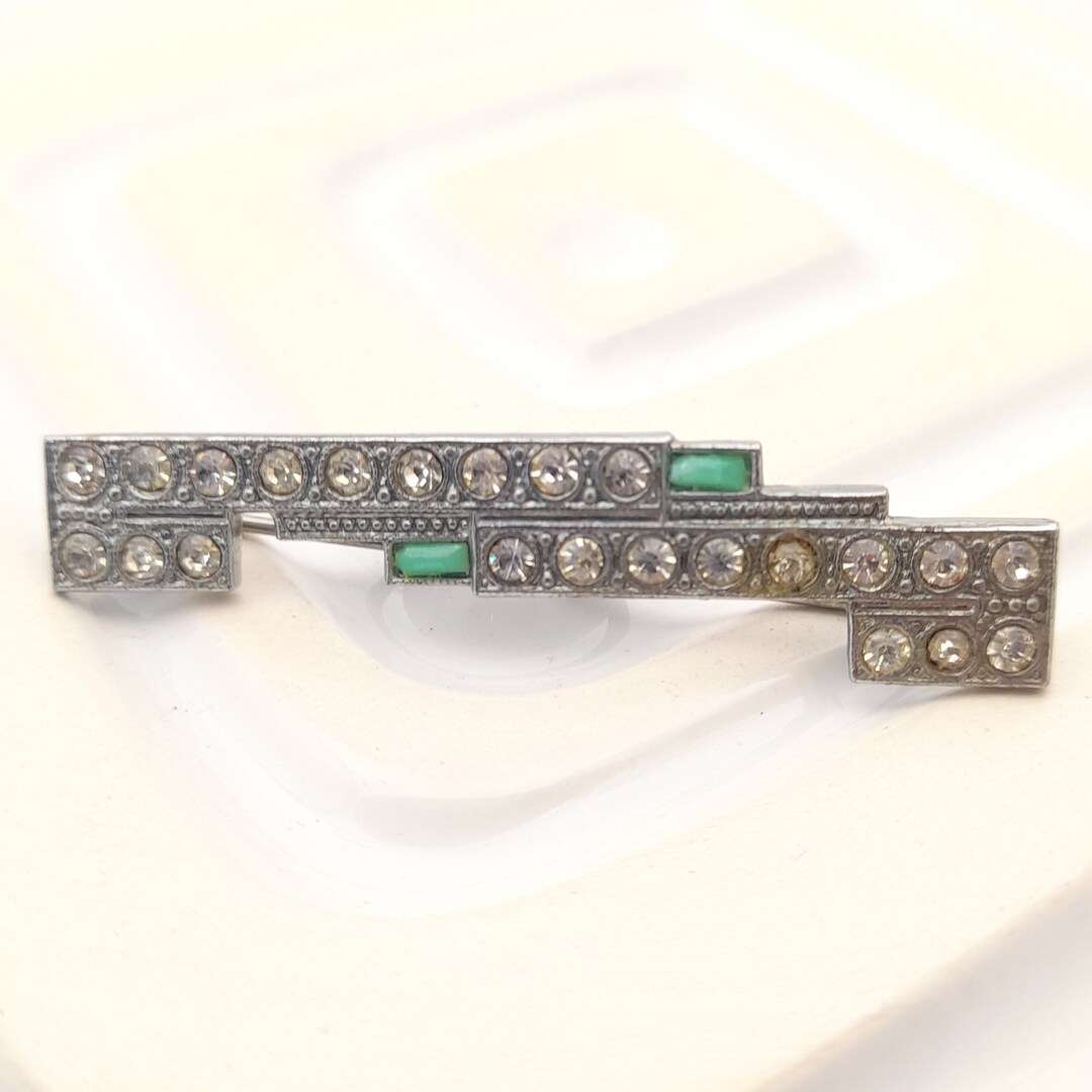 1930 Art Deco Brooch Vintage Czech Jewellery Long Diamante Lapel Pin ...
