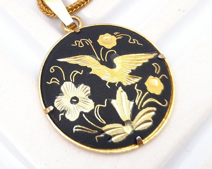 Vintage Damascene Pendant Spanish Toledo Ware Jewellery Pretty Bridal ...