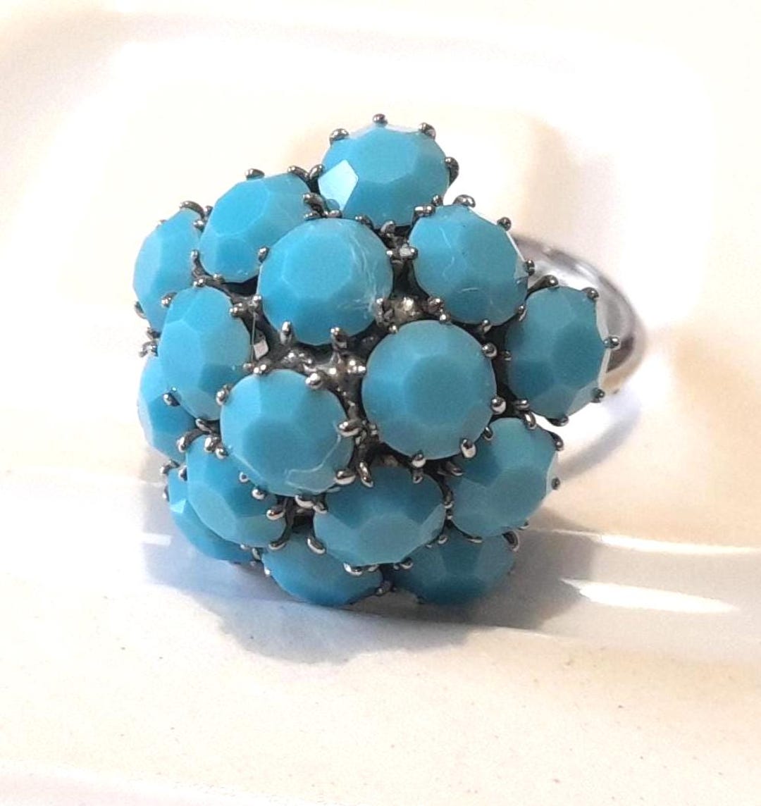 Vintage Turquoise Glass Stone Ring: Silver Tone Statement Jewelry (UK ...