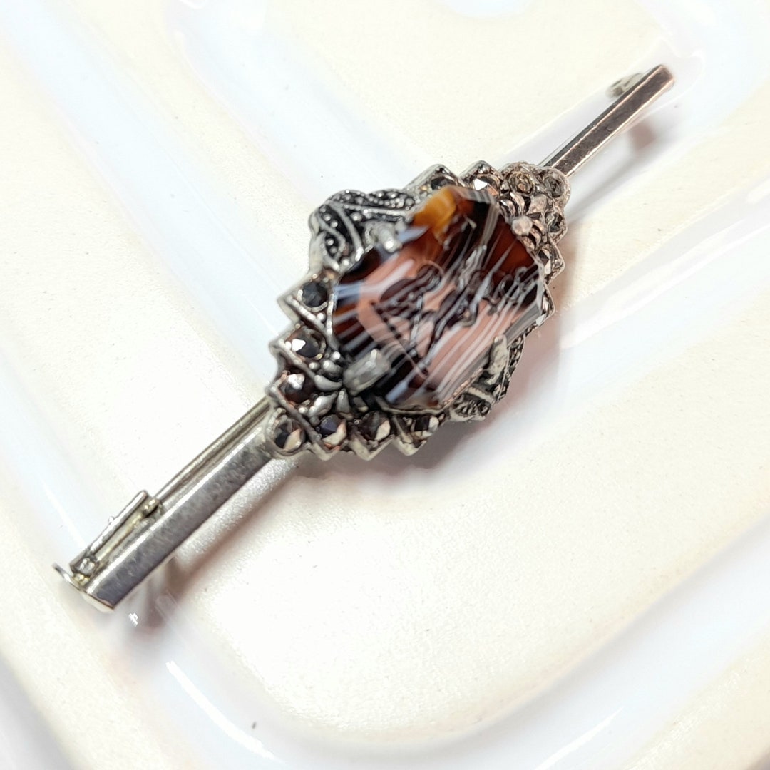 Vintage Art Deco Gemini Brooch 1930s Czech Intaglio Lapel Pin Marcasite ...