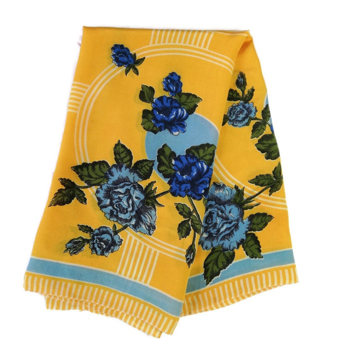 Vintage Yellow and Blue Art Deco Style Scarf Slow Gifting Preloved ...