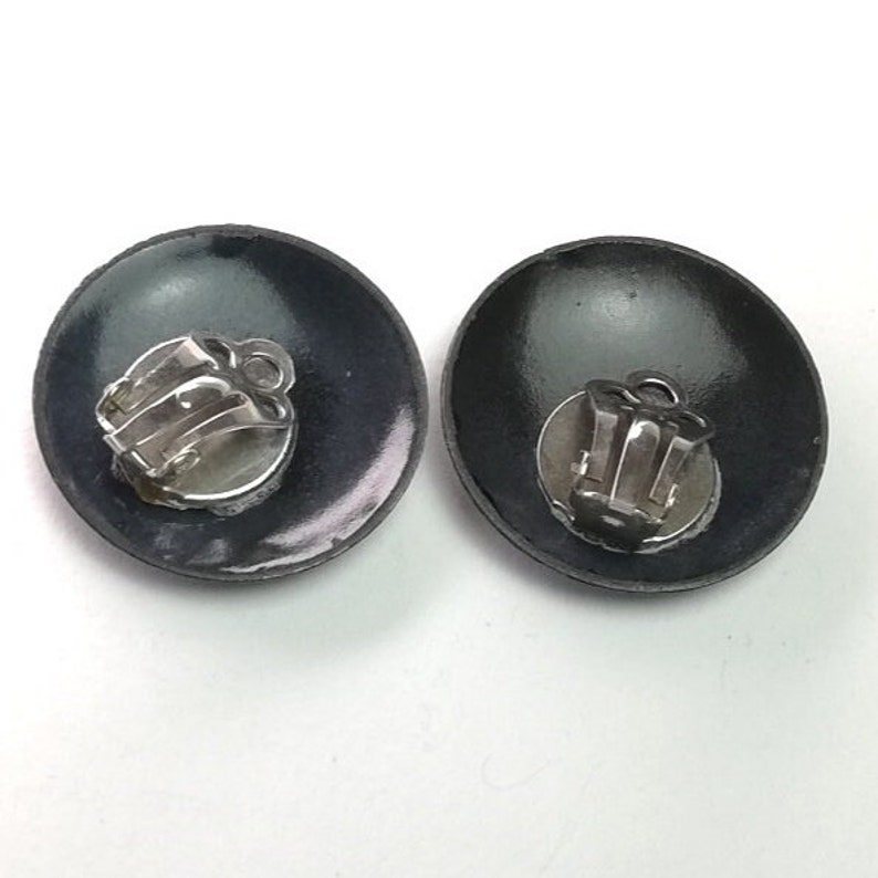 Vintage Black Enamel Clip on Earrings: Floral Michaela Frey Style ...