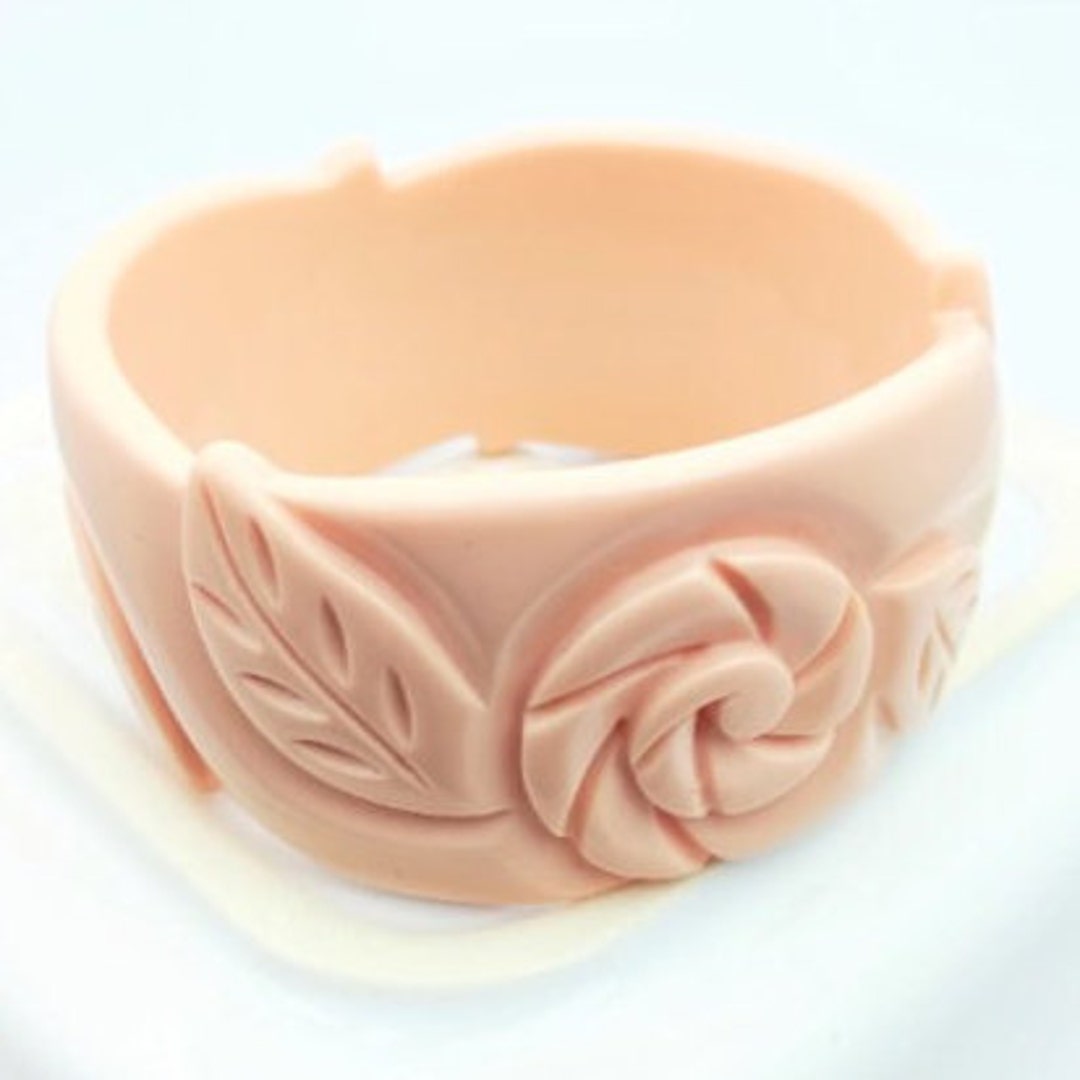 Liz Claiborne Pink Plastic Bangle Vintage Wide Art Deco Style Bracelet ...