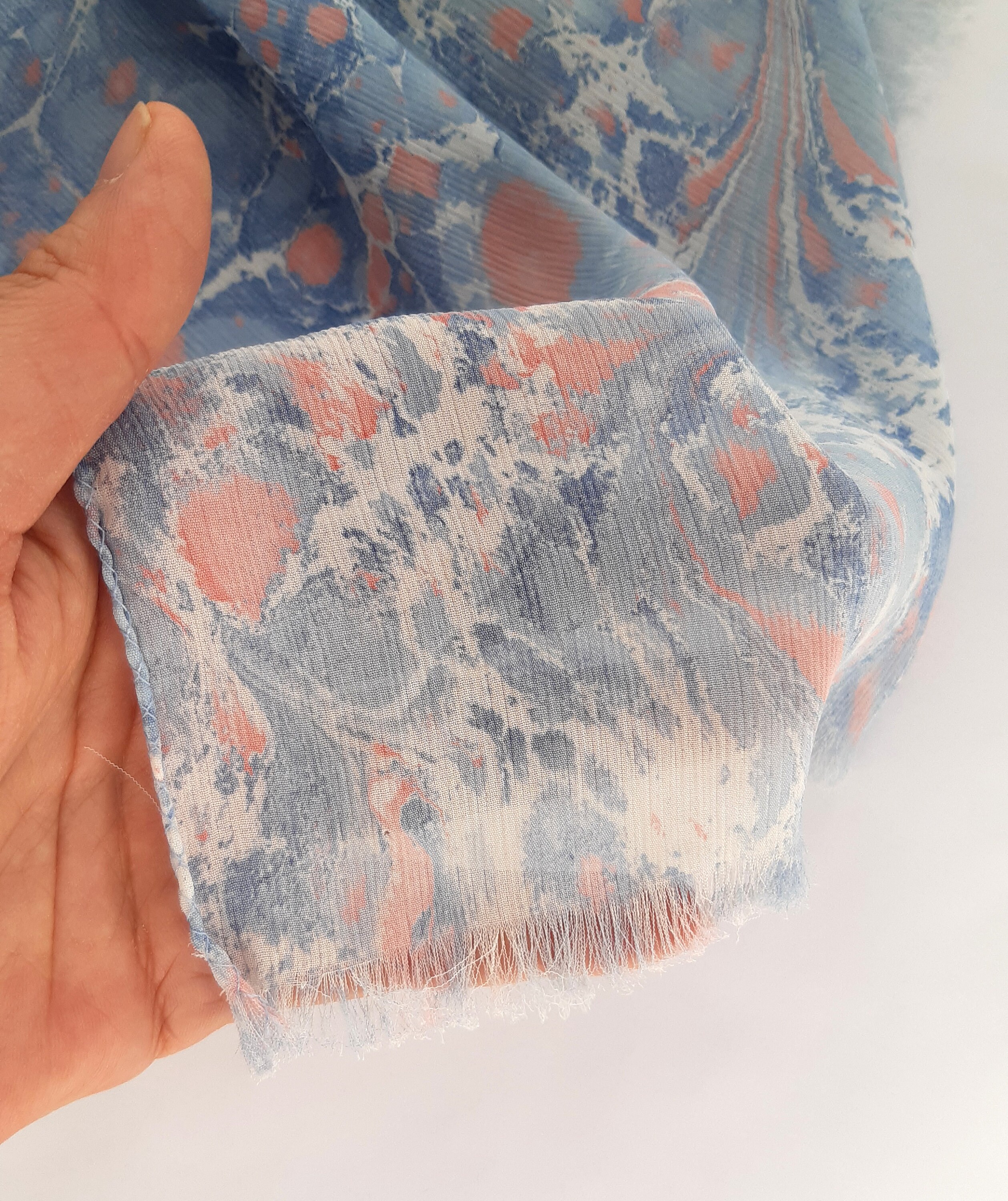 Long Marbled Scarf, Crepe Neck Scarf, Chiffon Head Scarf, Hand Painted ...