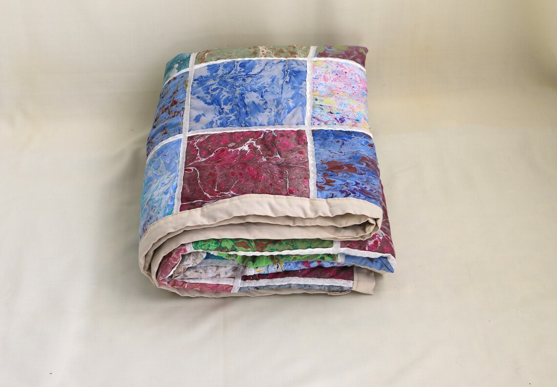 Marbled Cotton Patchwork Quilt, Hand Dyed Bedding Bohemian Comforter ...