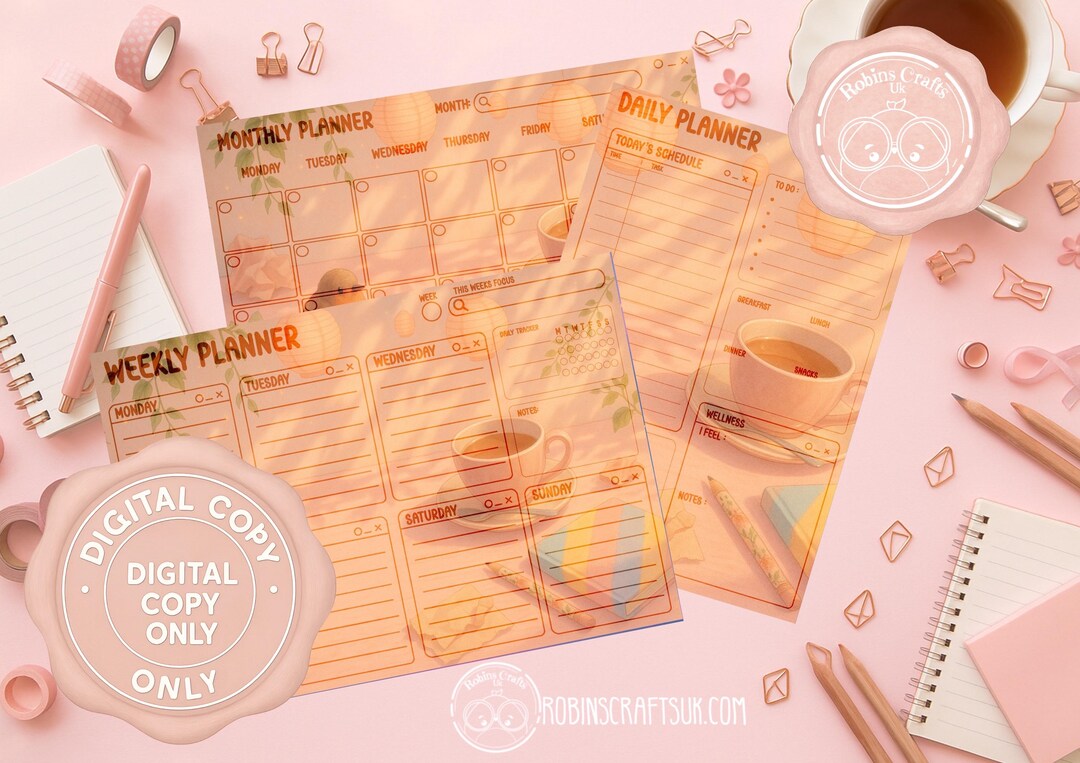 Sunny Desk Planner Digital Set – 3 Page Printable JPG (daily, Weekly ...