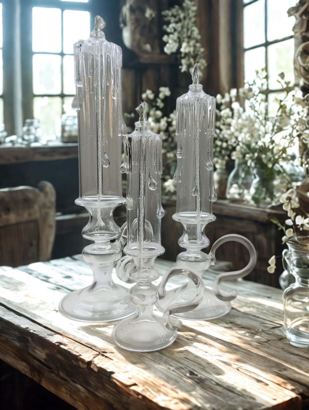 Set of 3 Vintage Oil Burner Glass Candlesticks - Etsy