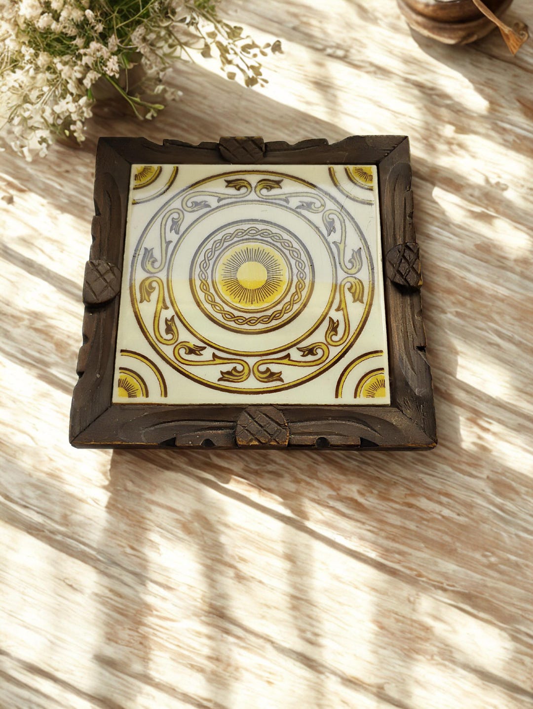 Vintage Mexican Tile Trivet in Hand-carved Wood Frame - Etsy