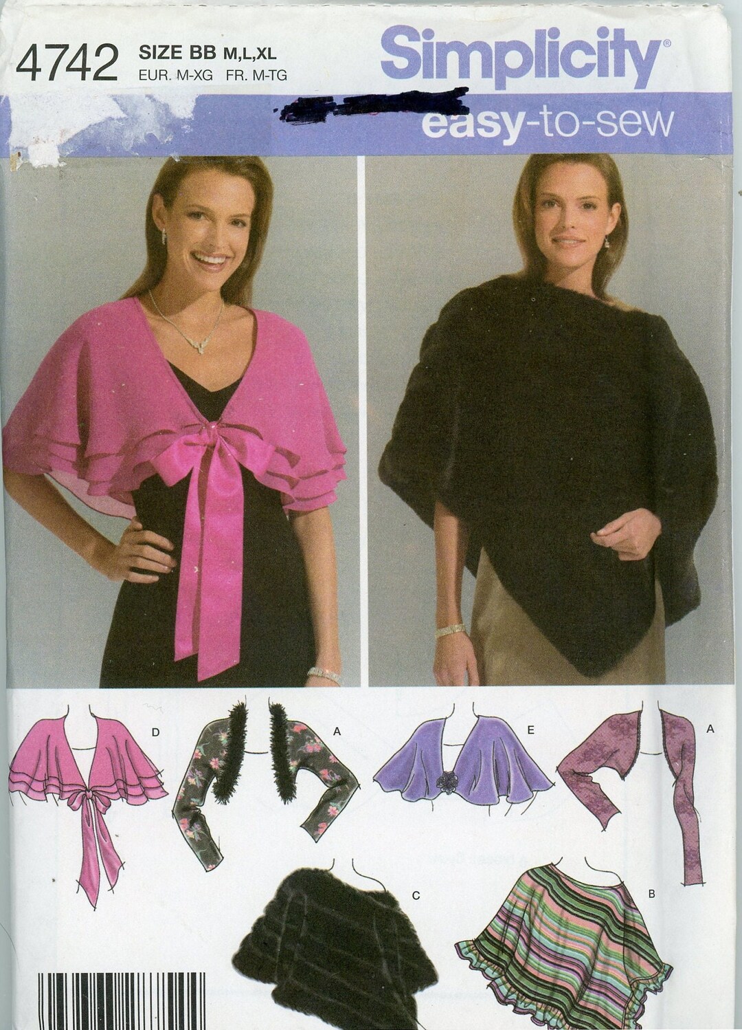 Capelets, Poncho, Shrugs Simplicity Pattern 4742 Easy to Sew Uncut - Etsy
