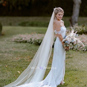 Ivory Tulle Wedding Veil, Soft Wedding Veil, Simple Wedding Veil, Cathedral Wedding Veil, Tulle ...