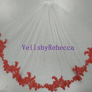 Red Wedding Veil, Red Lace Wedding Veil, Red Lace Fingertip Bridal Veil ...