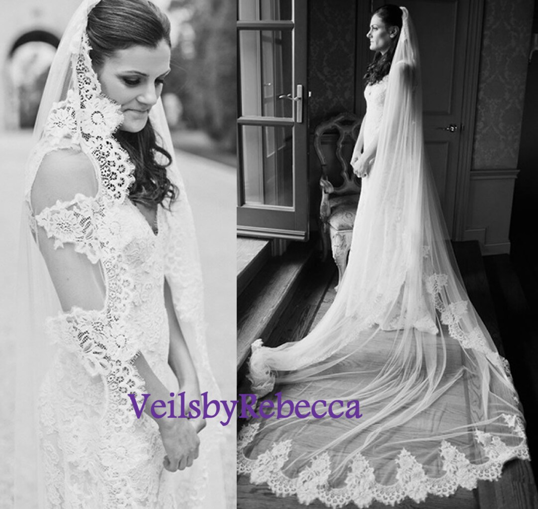 Dramatic Lace Cathedral Wedding Veil, Lace Cathedral Bridal Veil, 1 ...