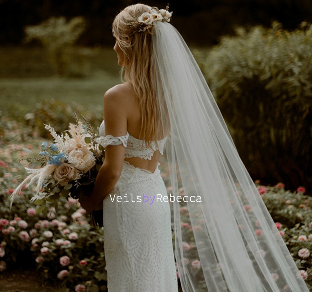 Ivory Tulle Wedding Veil, Soft Wedding Veil, Simple Wedding Veil, Cathedral Wedding Veil, Tulle ...