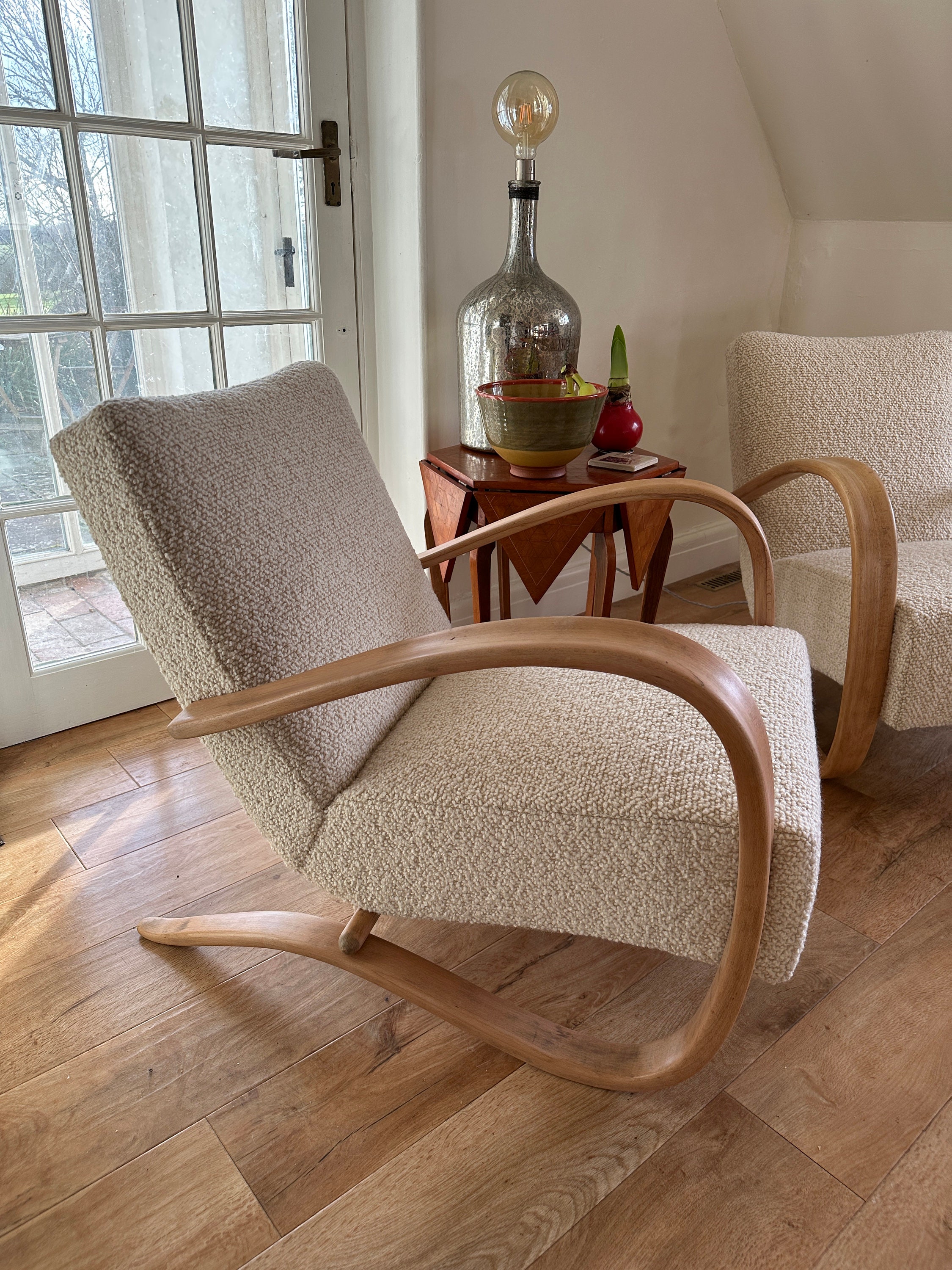 Pair of Jindrich Halabala H269 Armchairs Boucle Fabric Mid - Etsy