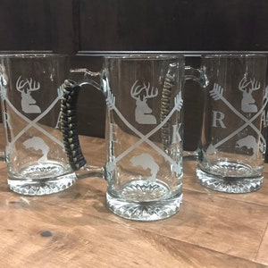 Hunting and Fishing Beer Mug, Hunter Gift, Fisherman Gift, Etched Beer ...