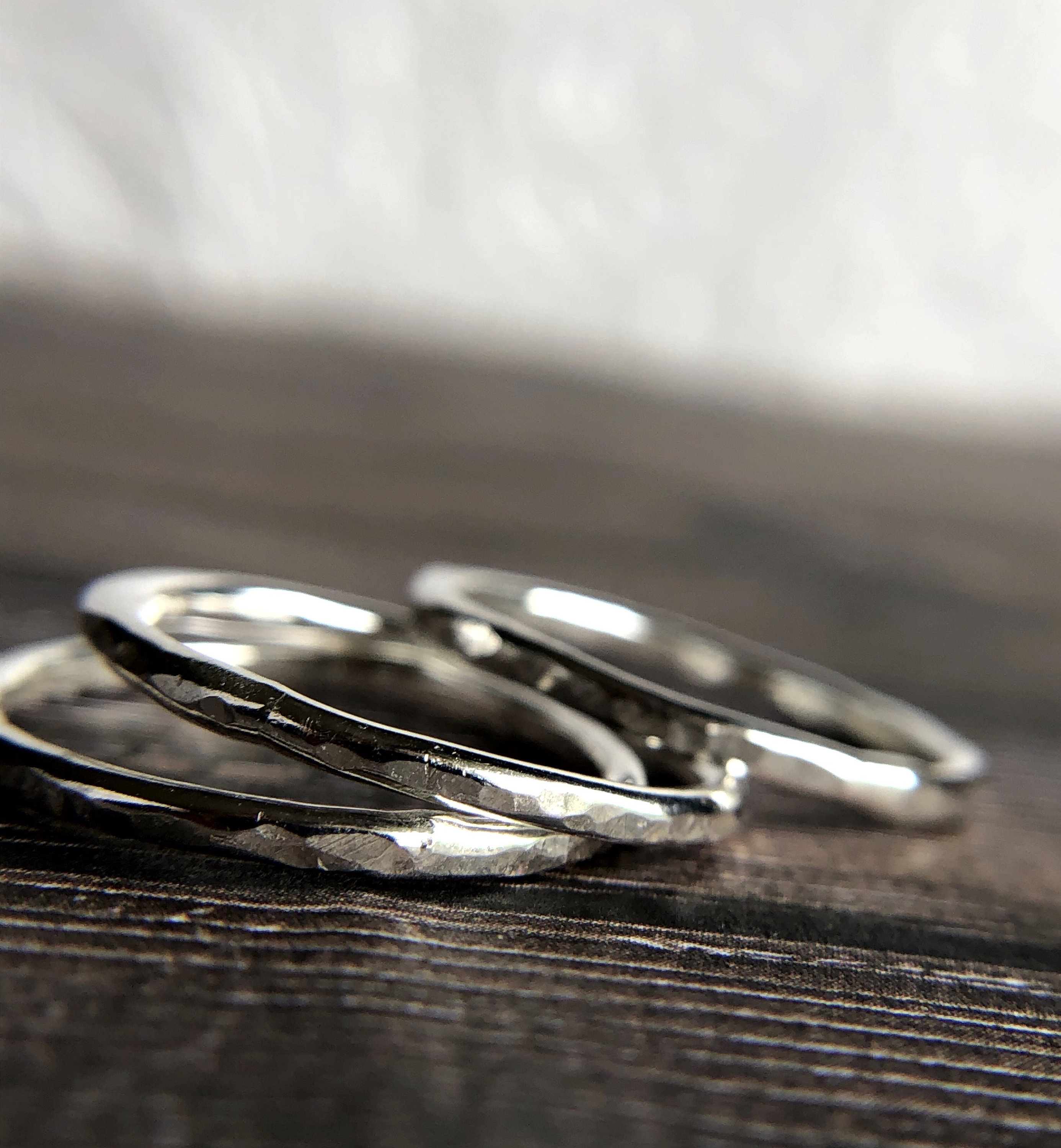 Hammered Sterling Silver Stackable Rings, Thin Band Ring Set - Etsy