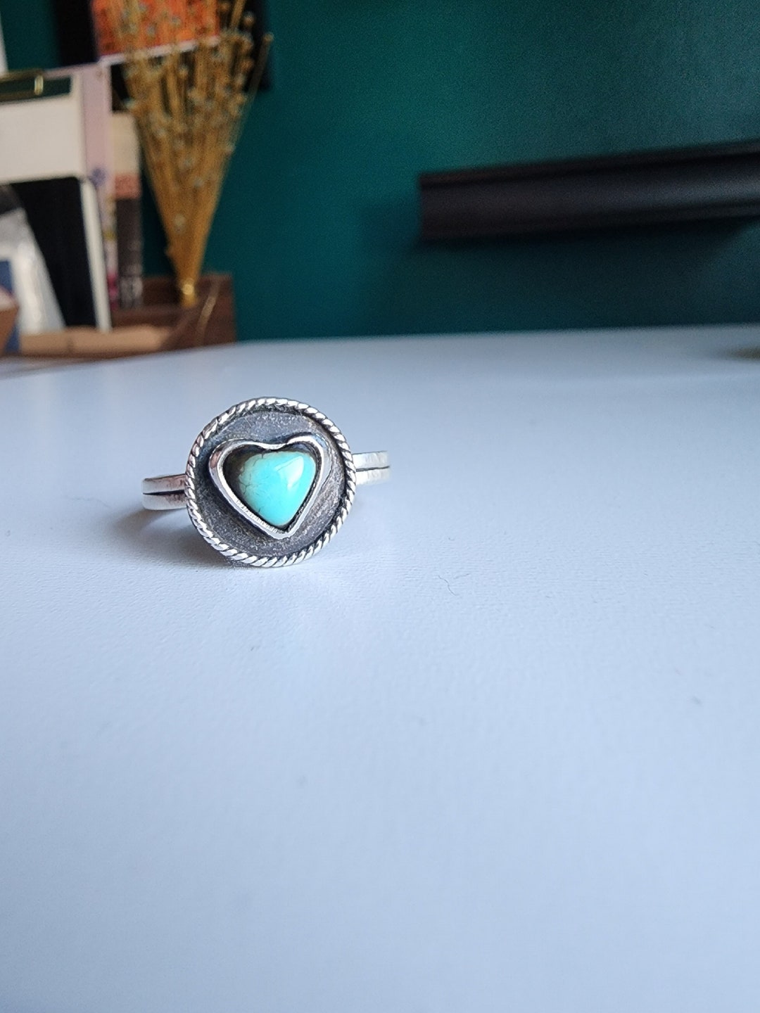 Kingman Turquoise Heart Ring, Blue Heart Ring, Sterling Silver Heart ...