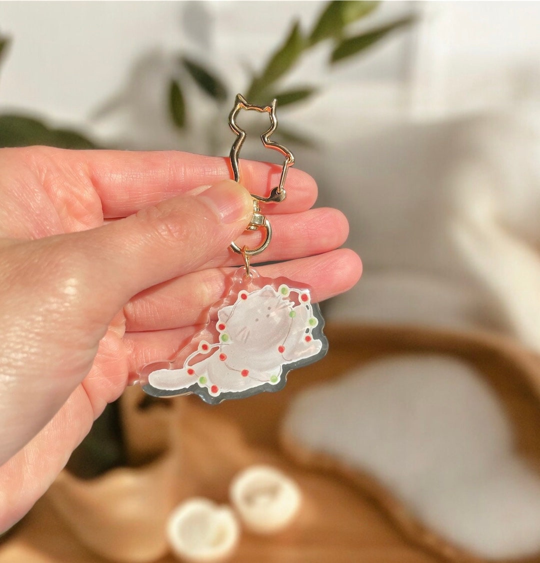 Cat Keychain Christmas Cat Acrylic Keychain Double-sided Acrylic Charm ...