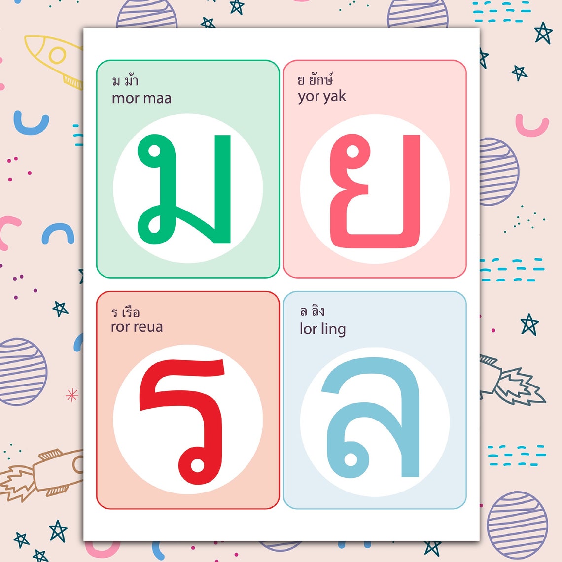 Learn Thai Alphabets 44 Thai Letters Flash Card Thailand - Etsy