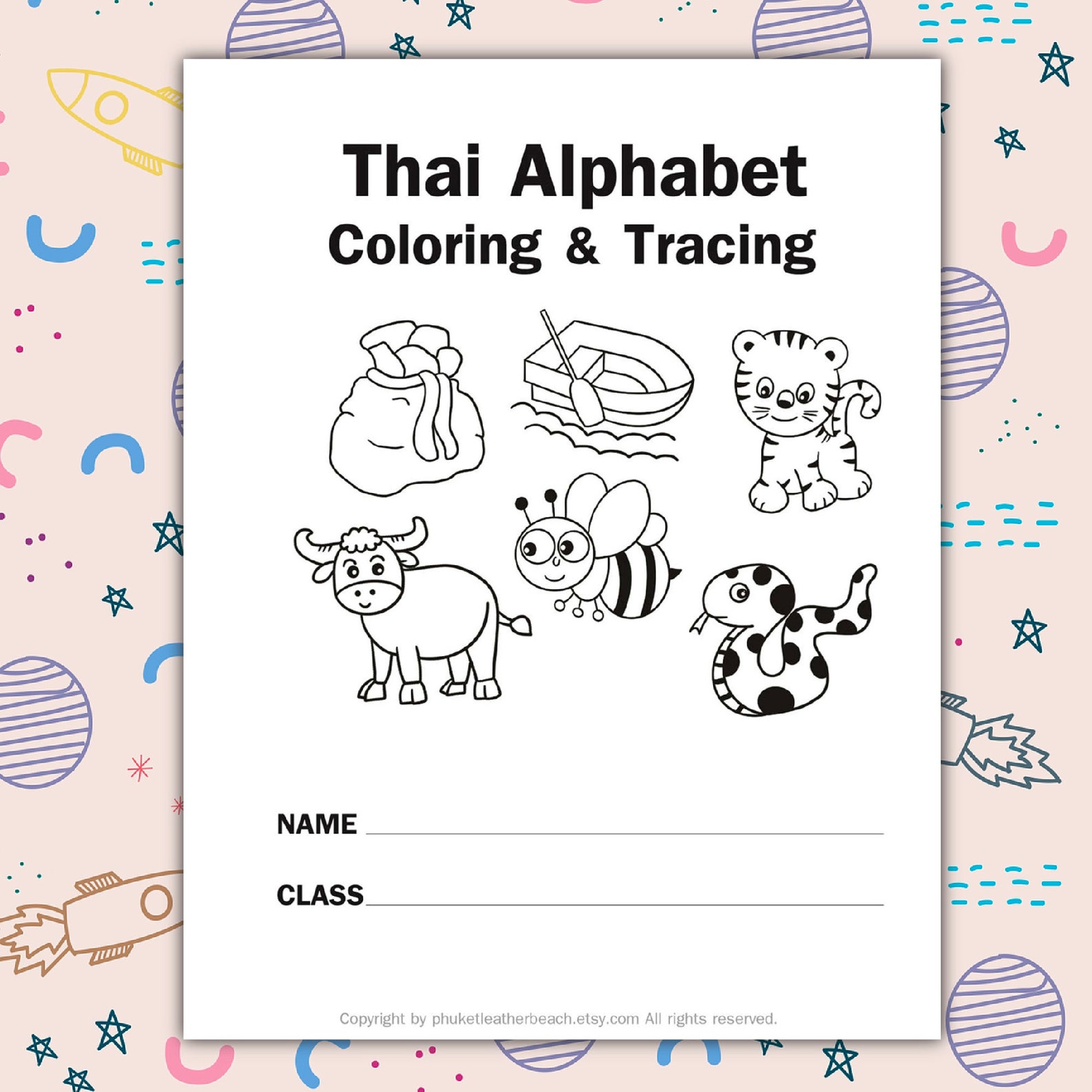 Thai Alphabet Tracing Worksheet: Coloring Pages (printable PDF) - Etsy