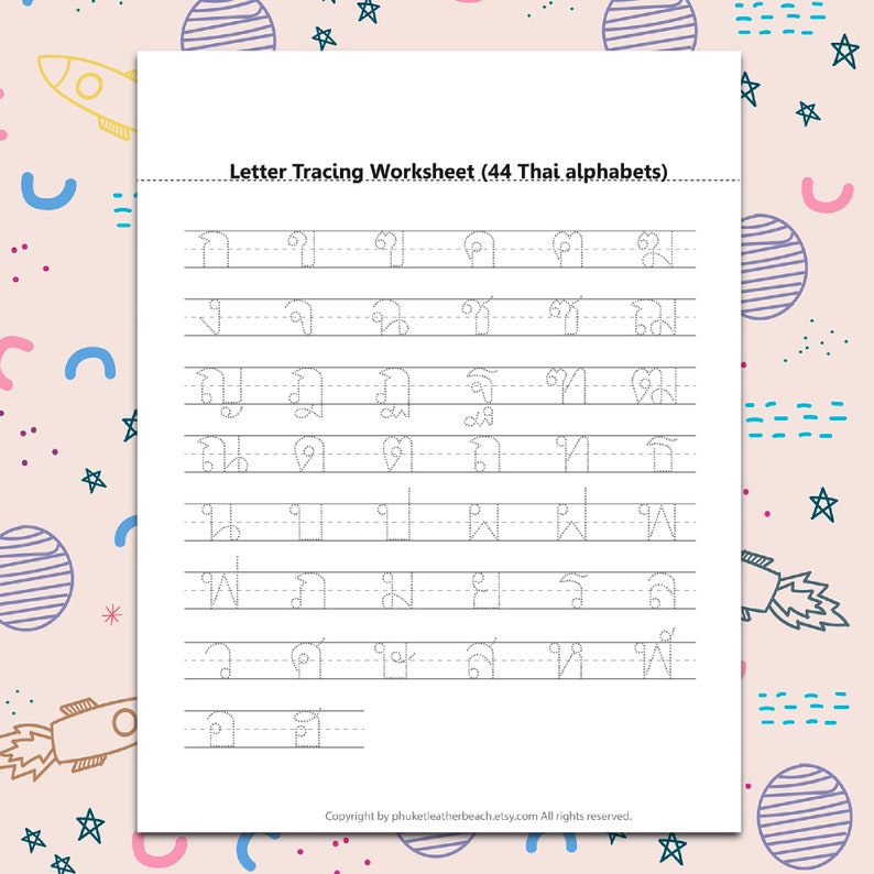Thai Alphabets Tracing Worksheet for Teacher Printable PDF - Etsy