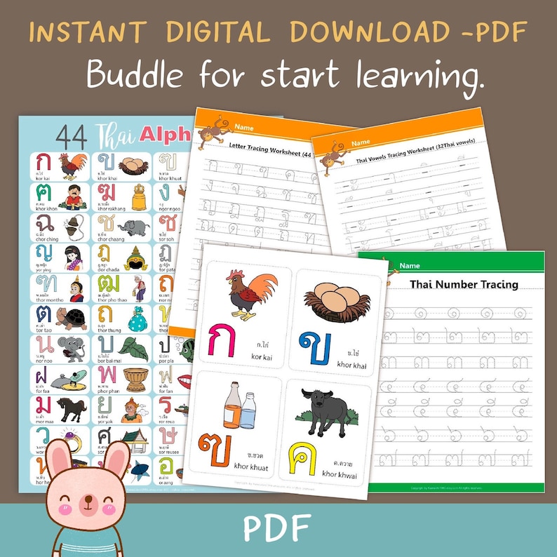 Bunddle for Start Learning, Thai Alphabets Letters Tracing Worksheet ...