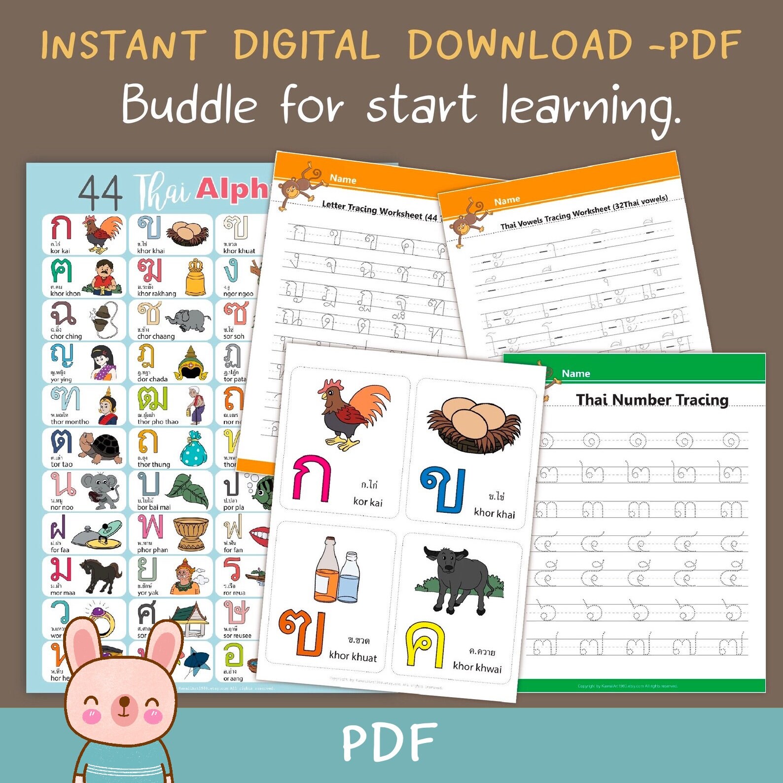 Bunddle for Start Learning, Thai Alphabets Letters Tracing Worksheet ...