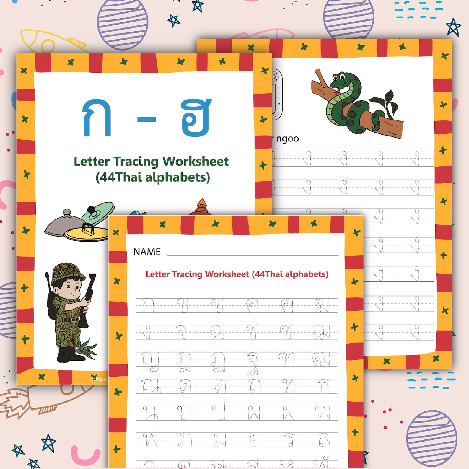 Thai Alphabets Tracing Worksheet Thai Learning Language - Etsy
