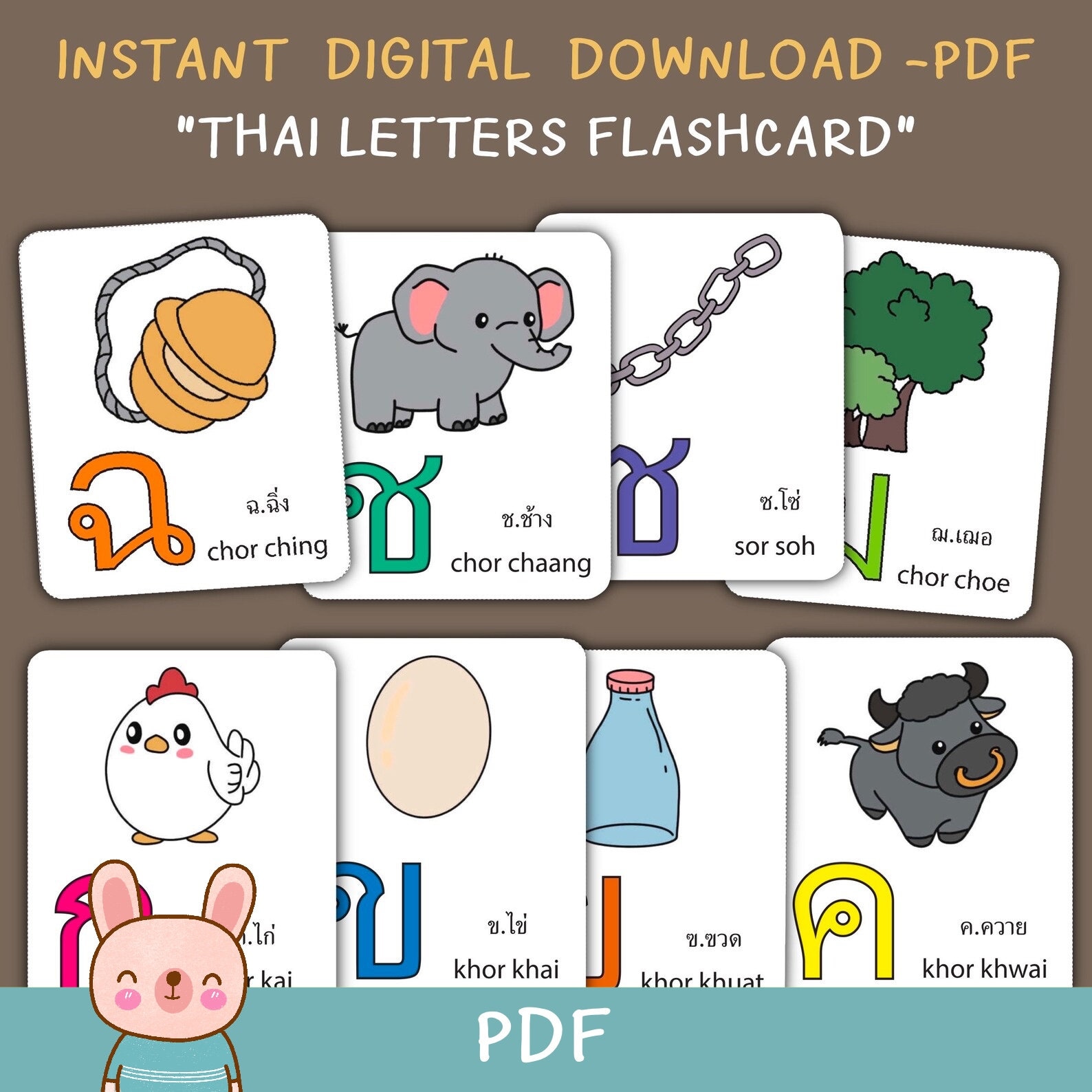 Thai Alphabet Flash Cards With Pictures: Learning Thai (PDF) - Etsy