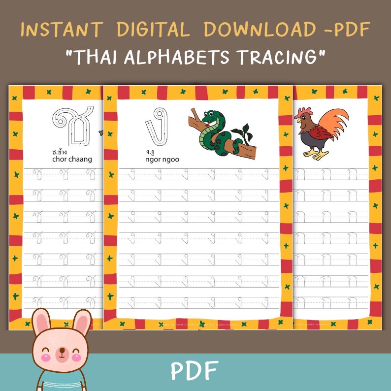 Thai Alphabets Tracing Worksheet, Thai Learning Language, Worksheet for ...