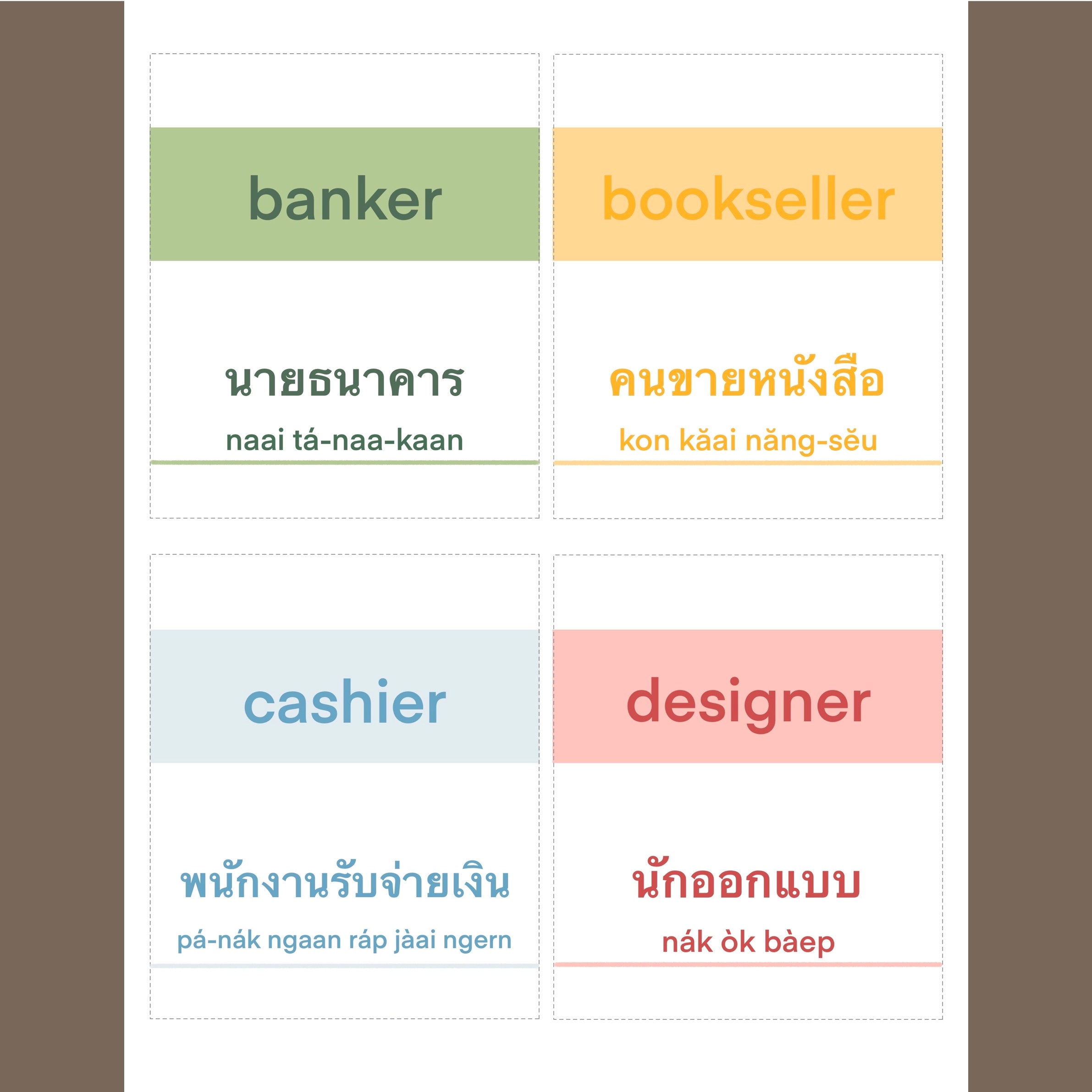 Thai Occupation Vocabulary Flashcards, Learning Thai Vocabulary, for ...