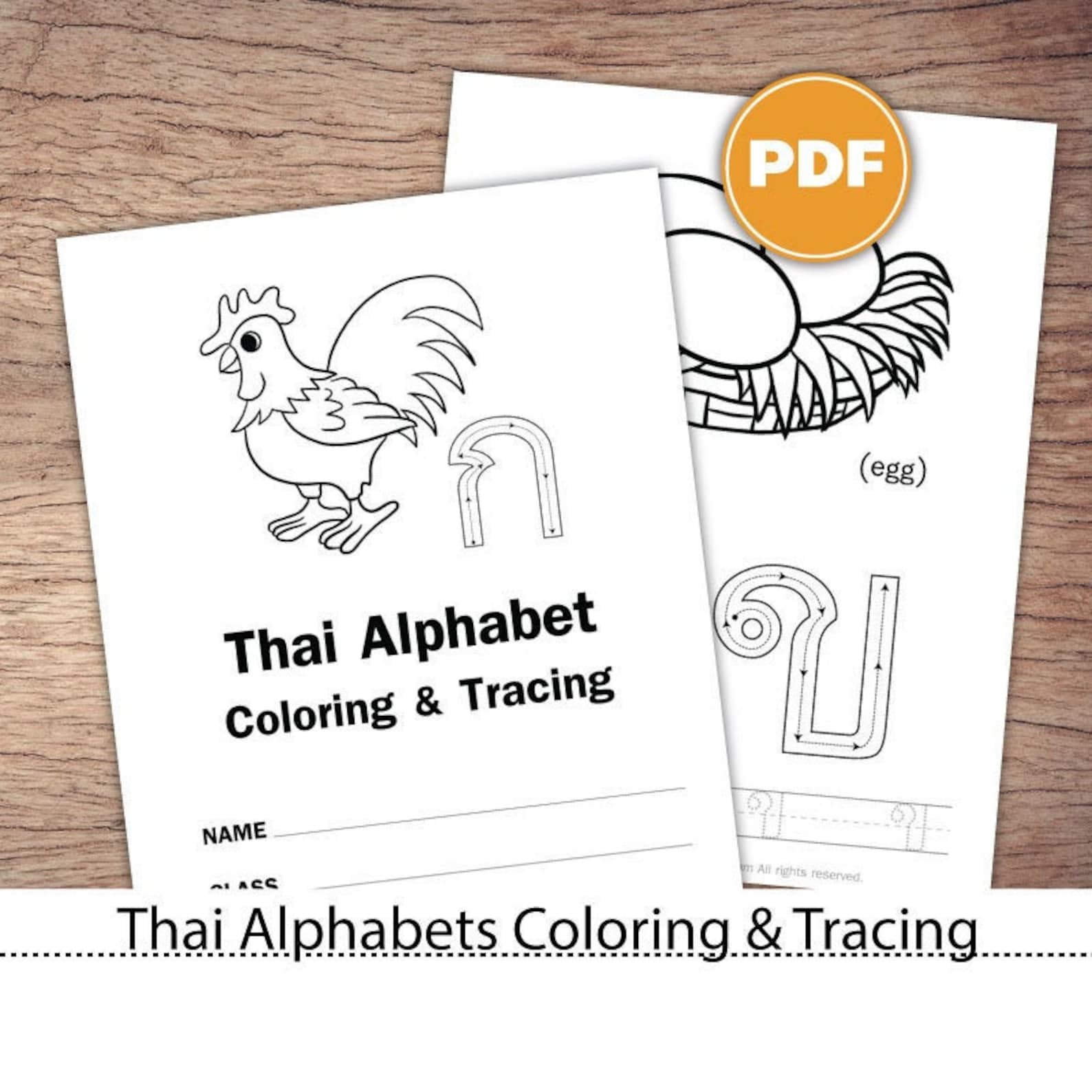 44 Thai Alphabets Coloring & Tracing, Alphabets Tracing Worksheet ...