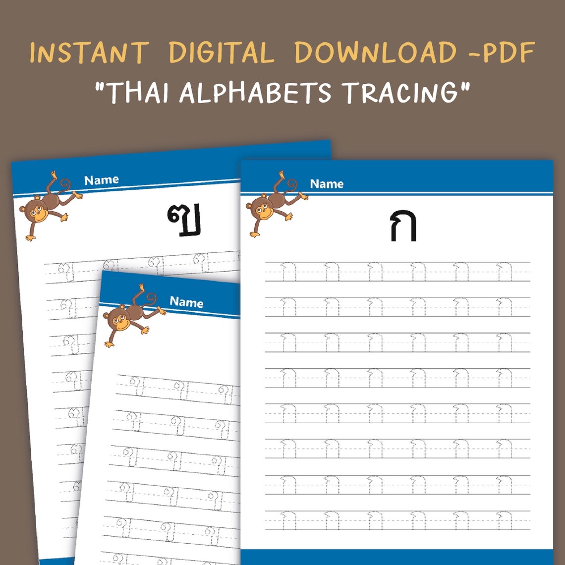 Thai Alphabets Tracing Worksheet, Printable PDF, Language Learning ...