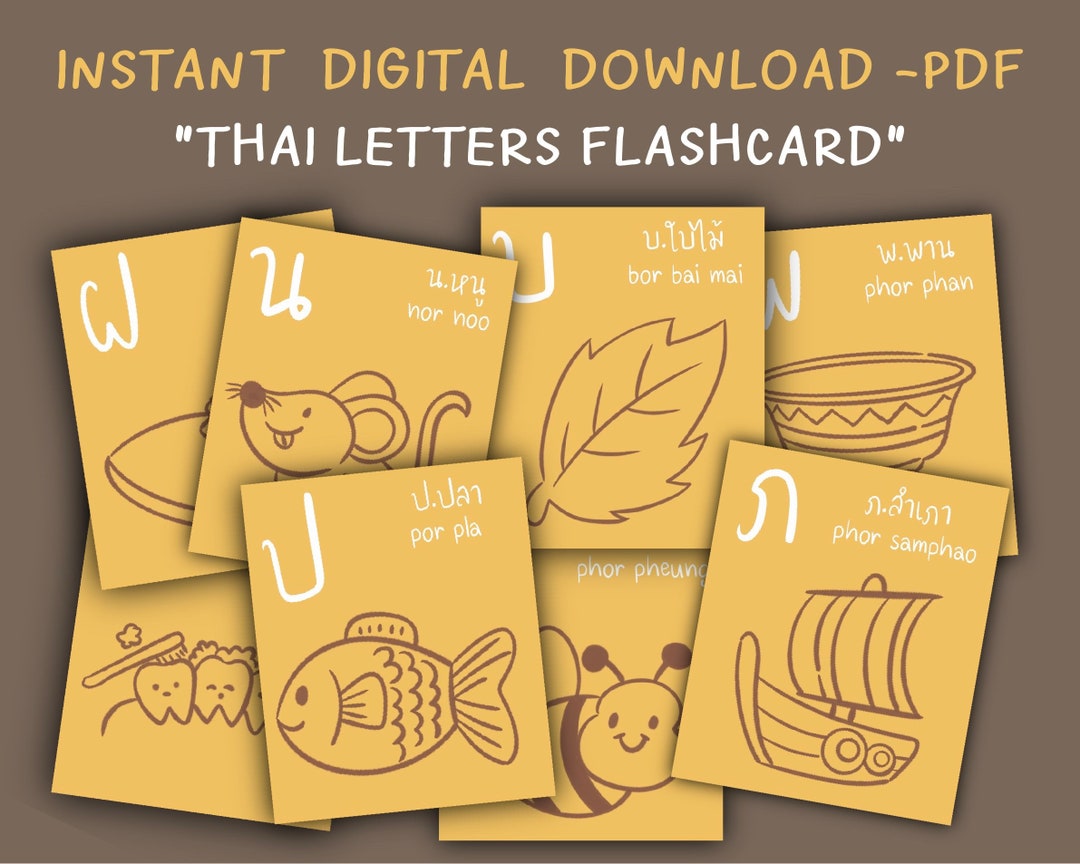 Yellow Thai Flash Cards Learning Thai Alphabet Letters Thai - Etsy
