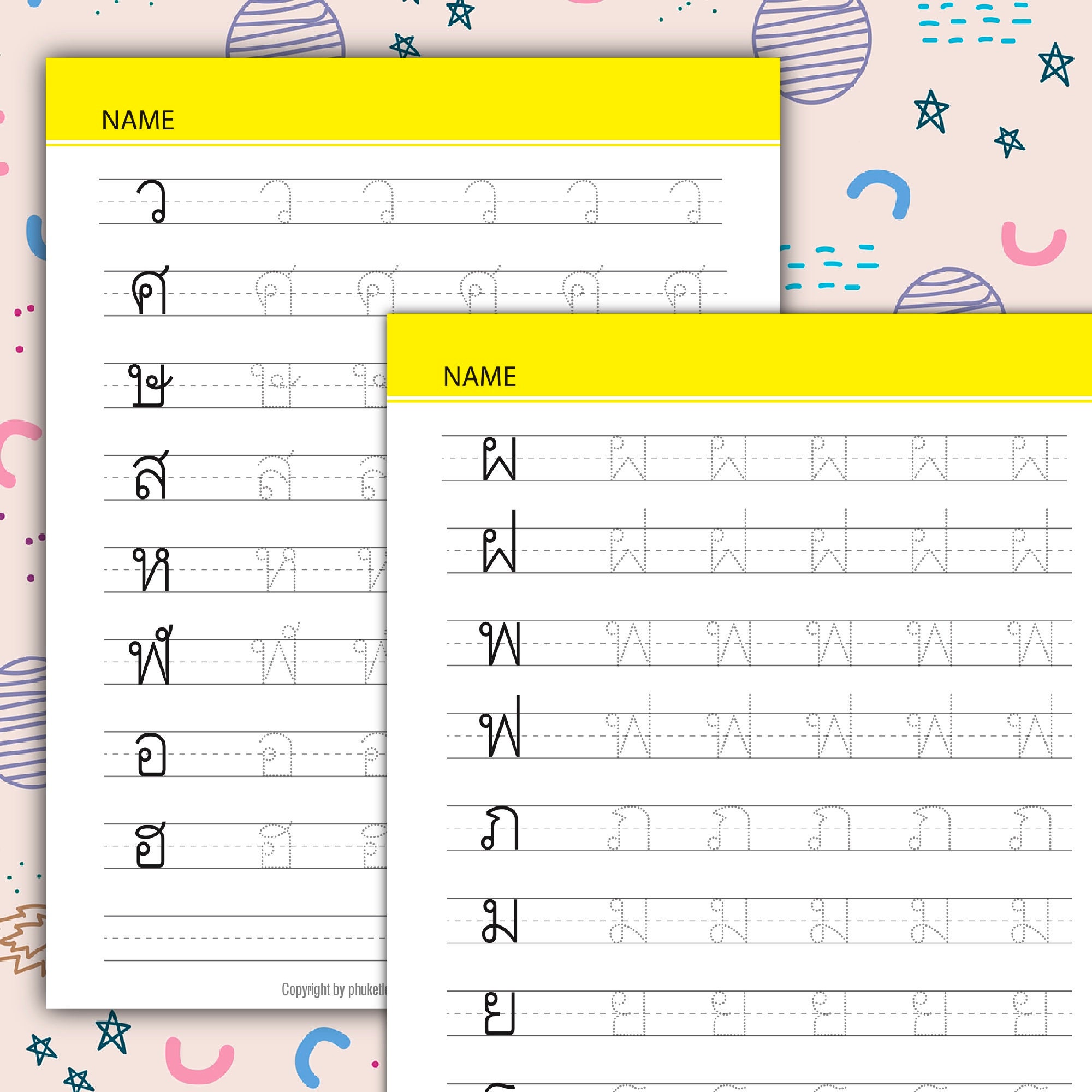 Thai Alphabets Letters Tracing Worksheet, Learning Thai, Printable PDF ...