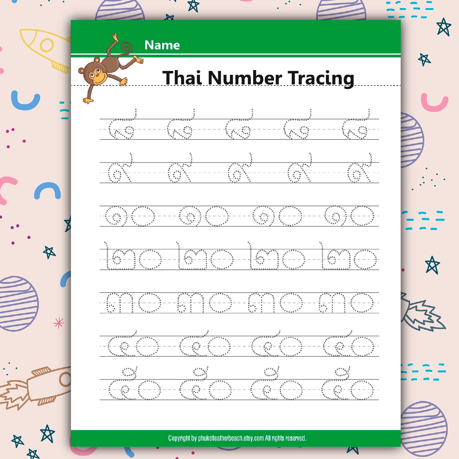 Thai Number Tracing Worksheet, Printable PDF, Instant Download ...
