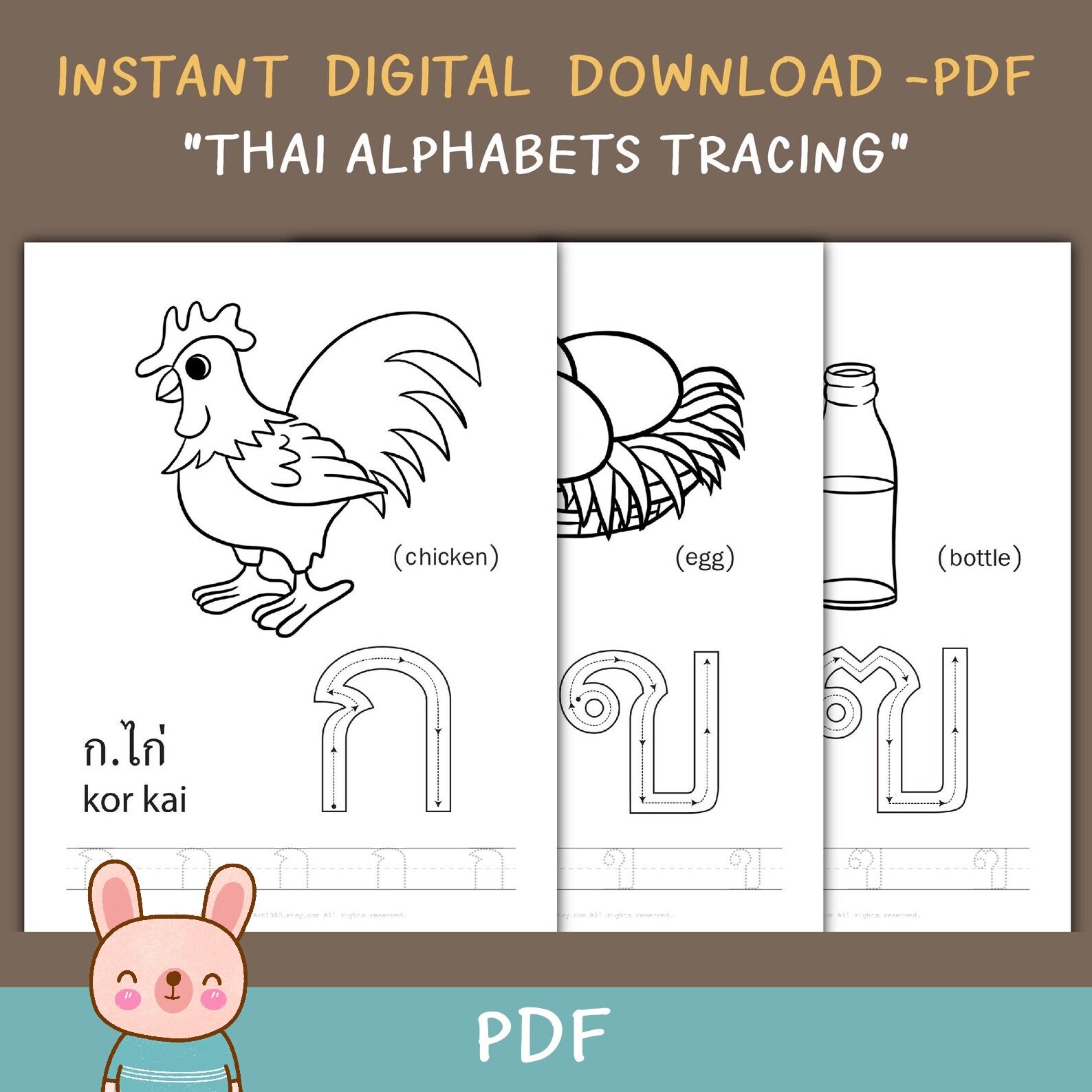 44 Thai Alphabets Coloring & Tracing, Alphabets Tracing Worksheet ...