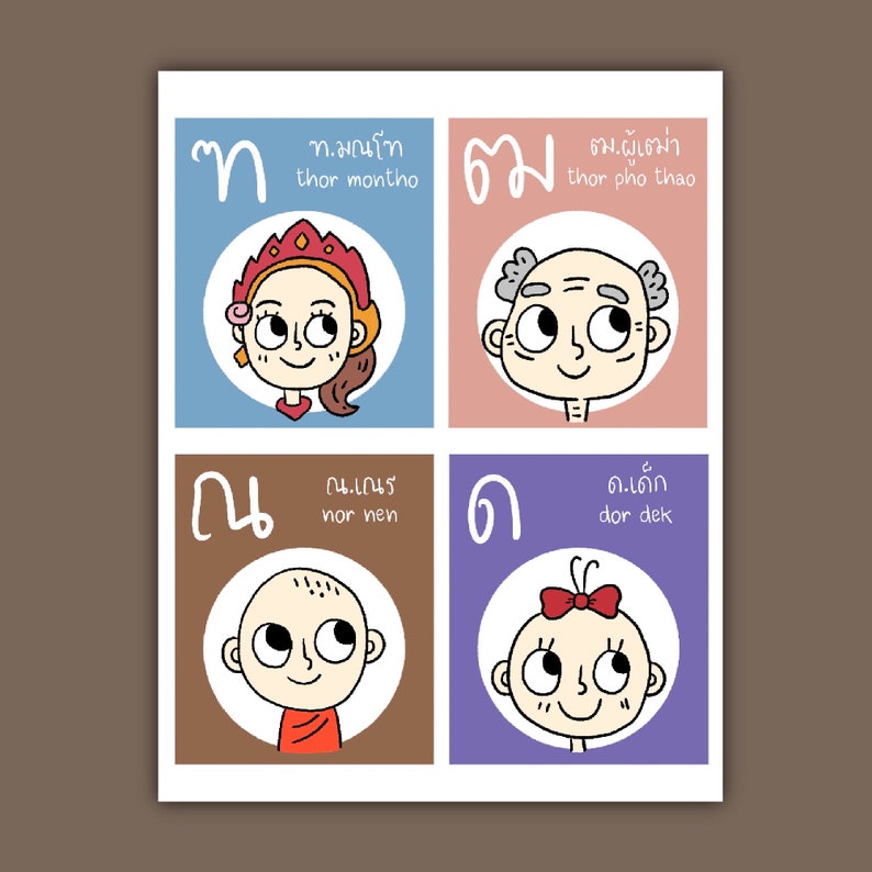 Thai Letters Flash Card With Cute Picture, Learning Thai, Kor-kai, Thai ...