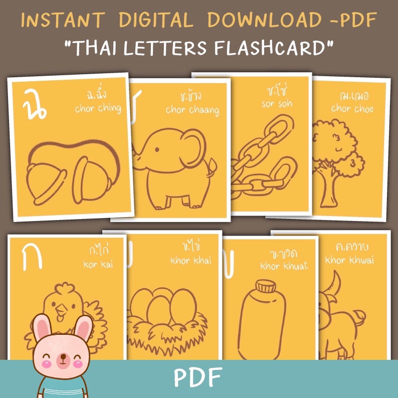 Yellow Thai Flash Cards, Learning Thai, Alphabet Letters, Thai Language ...