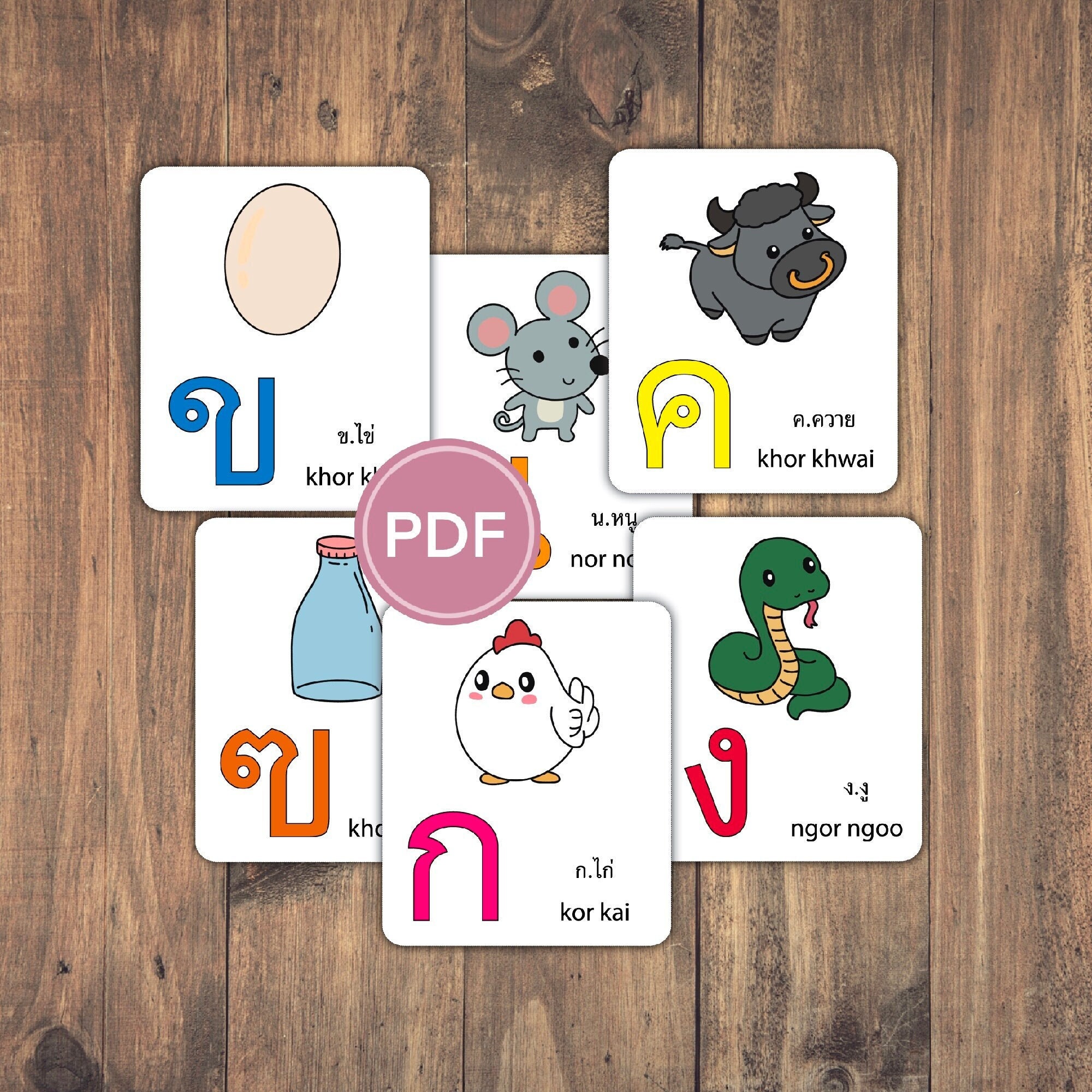 Thai Alphabet Flash Cards With Pictures: Learning Thai (PDF) - Etsy