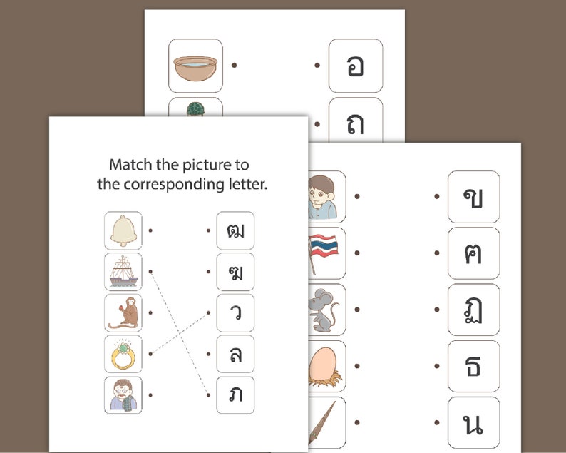 Thai Alphabet, Picture Matching to Letter, Game Worksheet, Alphabets ...