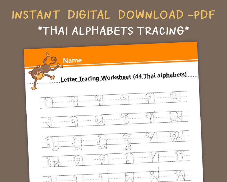 Thai Alphabets Letters Tracing Worksheet Printable PDF - Etsy