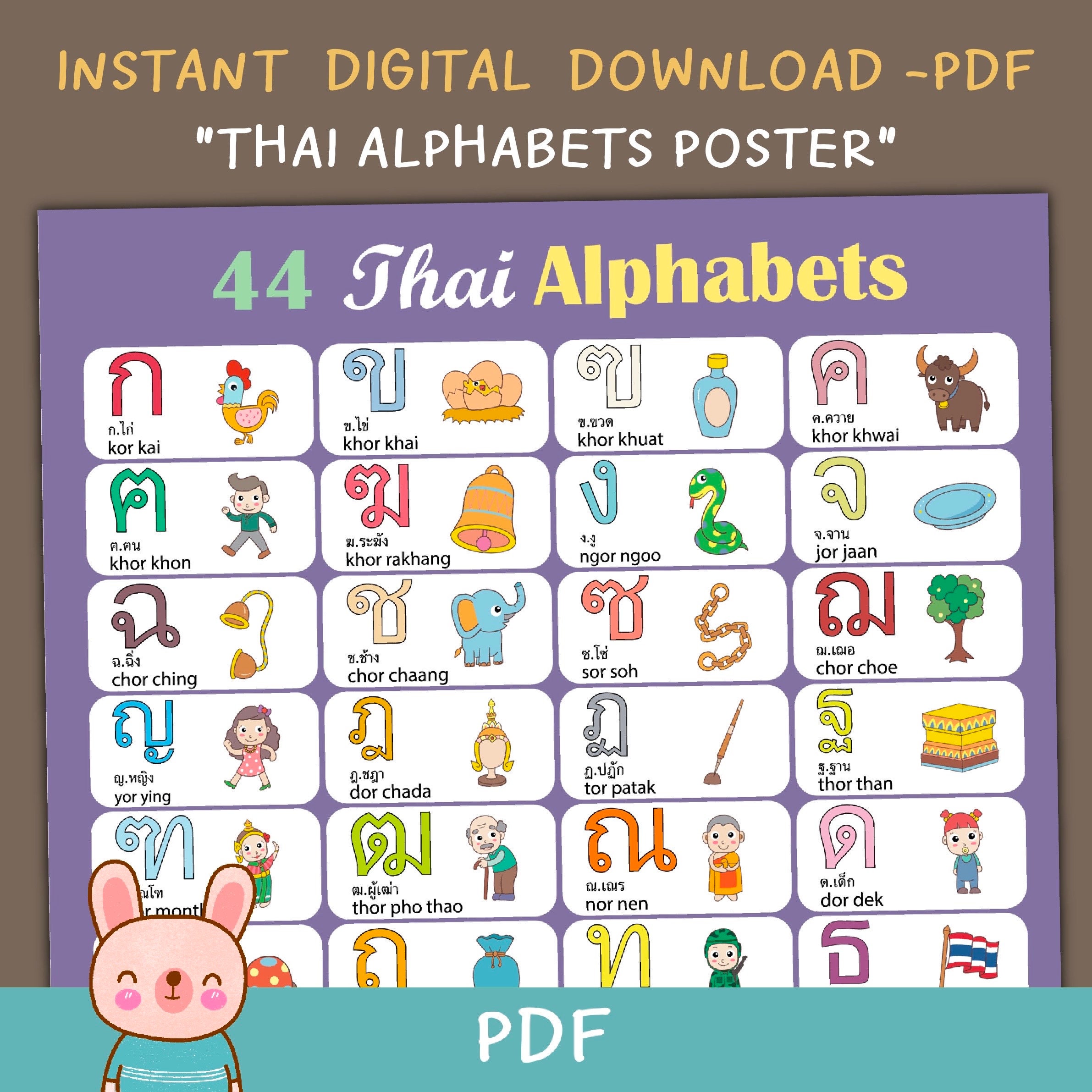 Thai Alphabets Poster, High Resolution PDF, Learning Thai, Instant ...