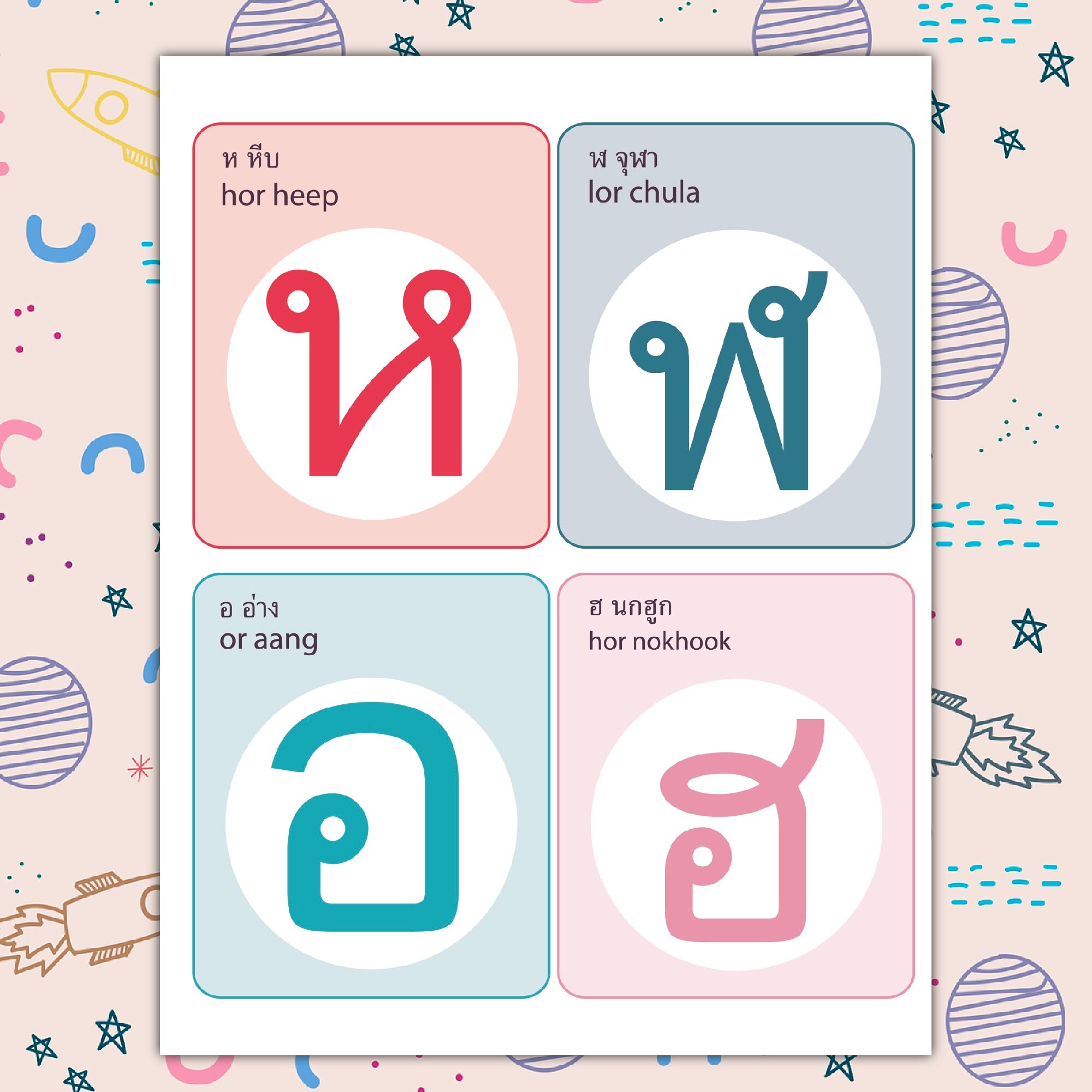 Learn Thai Alphabets, 44 Thai Letters Flash Card, Thailand Language ...