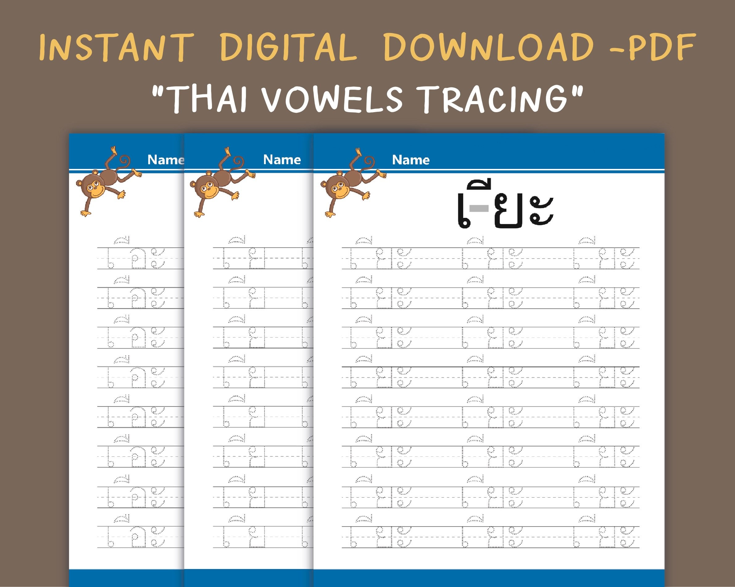 Thai Vowels Tracing Worksheet, Learning Thai, for Kids, Printable PDF ...